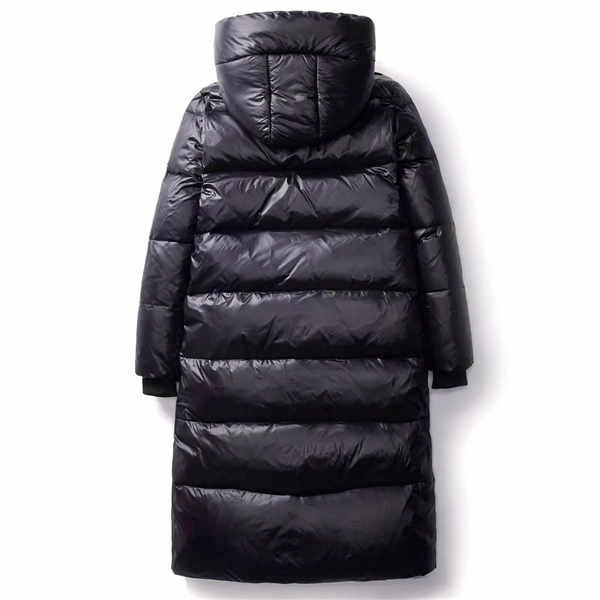 Schwarze lange Daunenjacke mit Kapuze für Frauen